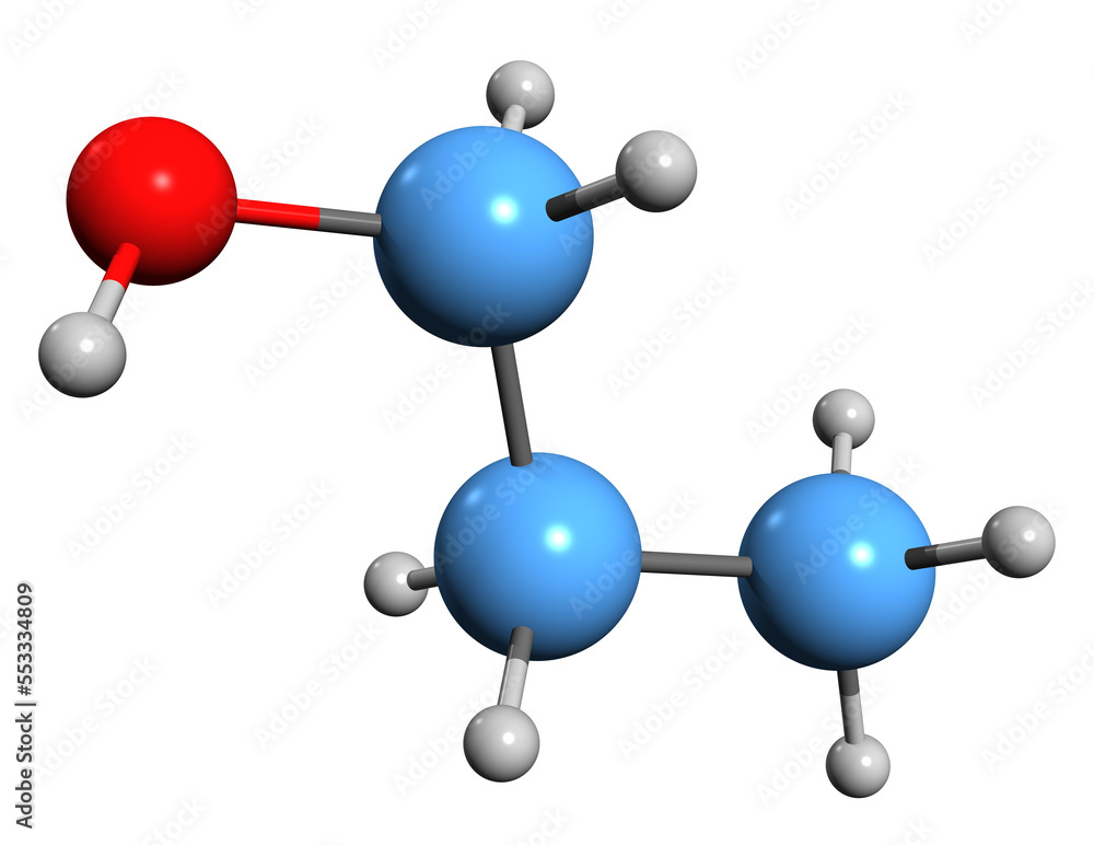 3D image of Propanol skeletal formula - molecular chemical structure of ...