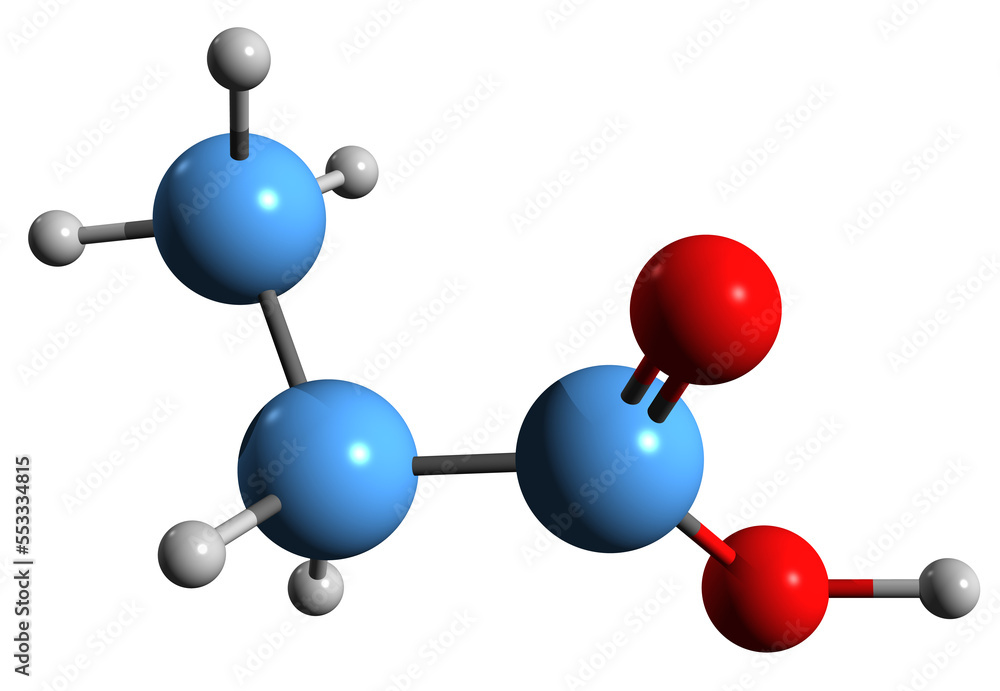 3D image of Propionic acid skeletal formula - molecular chemical ...