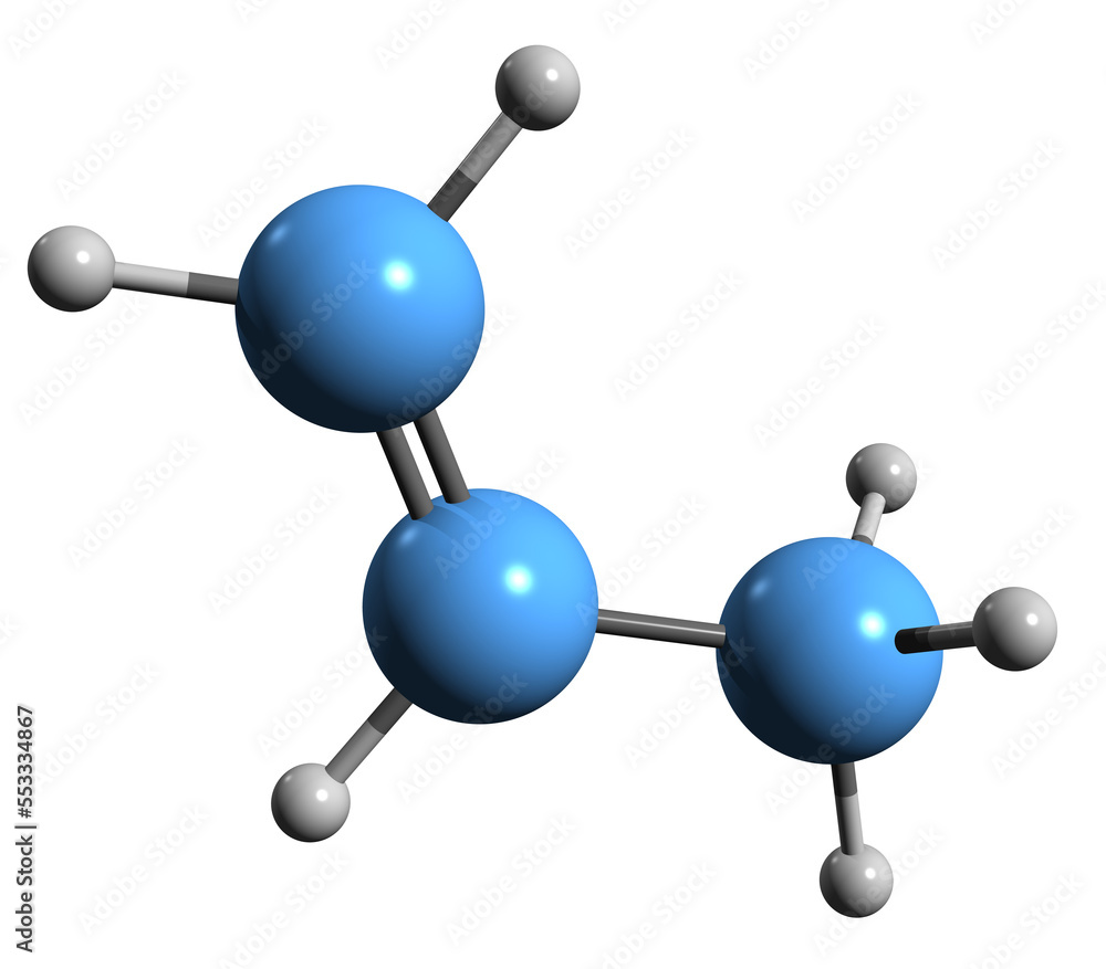 3D image of Propylene skeletal formula - molecular chemical structure ...
