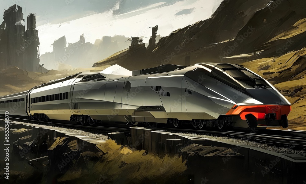 Train sci-fi fantasy illustration conceptual dystopian style scene ...