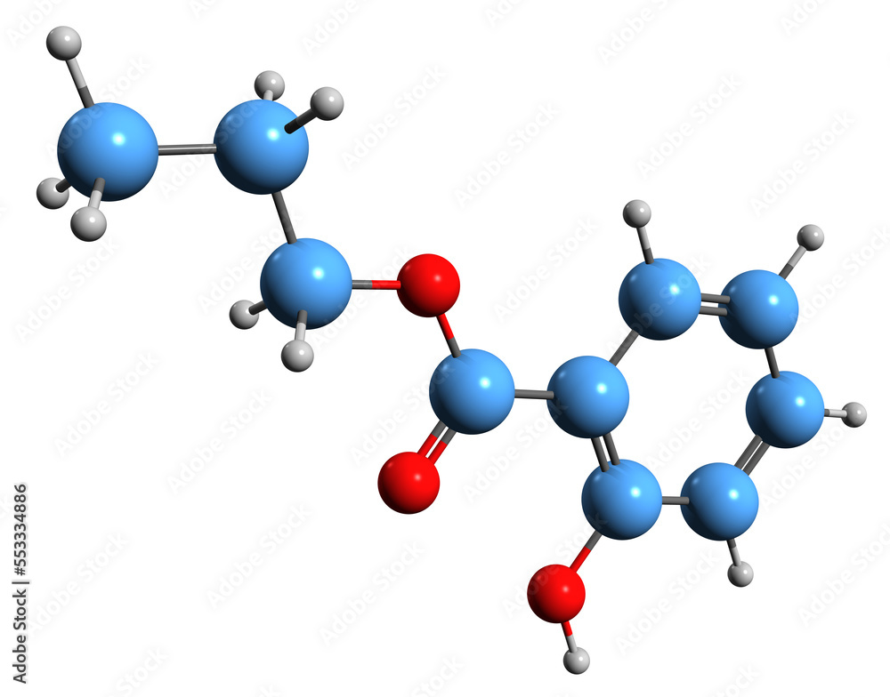 3D image of Propyl salicylate skeletal formula - molecular chemical ...