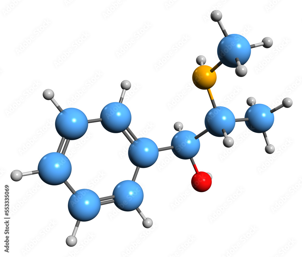 3D image of Pseudoephedrine skeletal formula - molecular chemical ... 3D image of Pseudoephedrine skeletal formula - molecular chemical ...