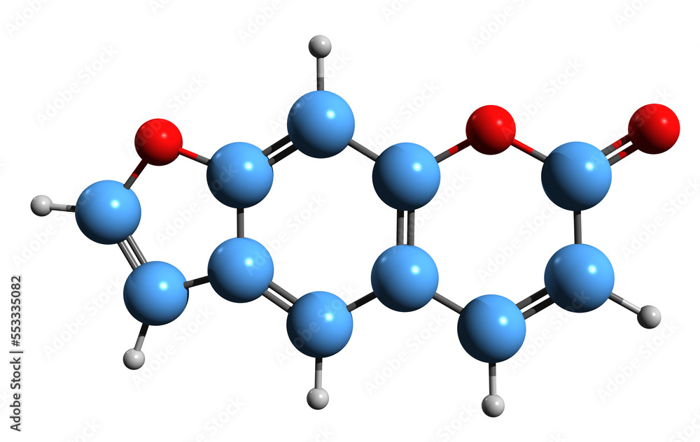 3D image of Psoralen skeletal formula - molecular chemical structure of ...