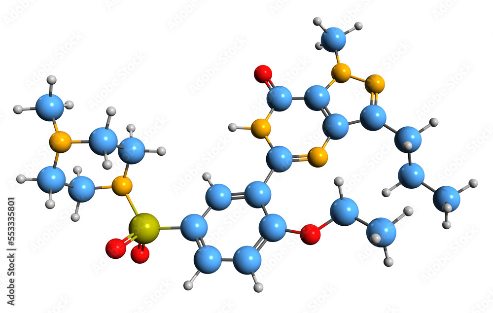 3D image of Sildenafil skeletal formula - molecular chemical structure ...