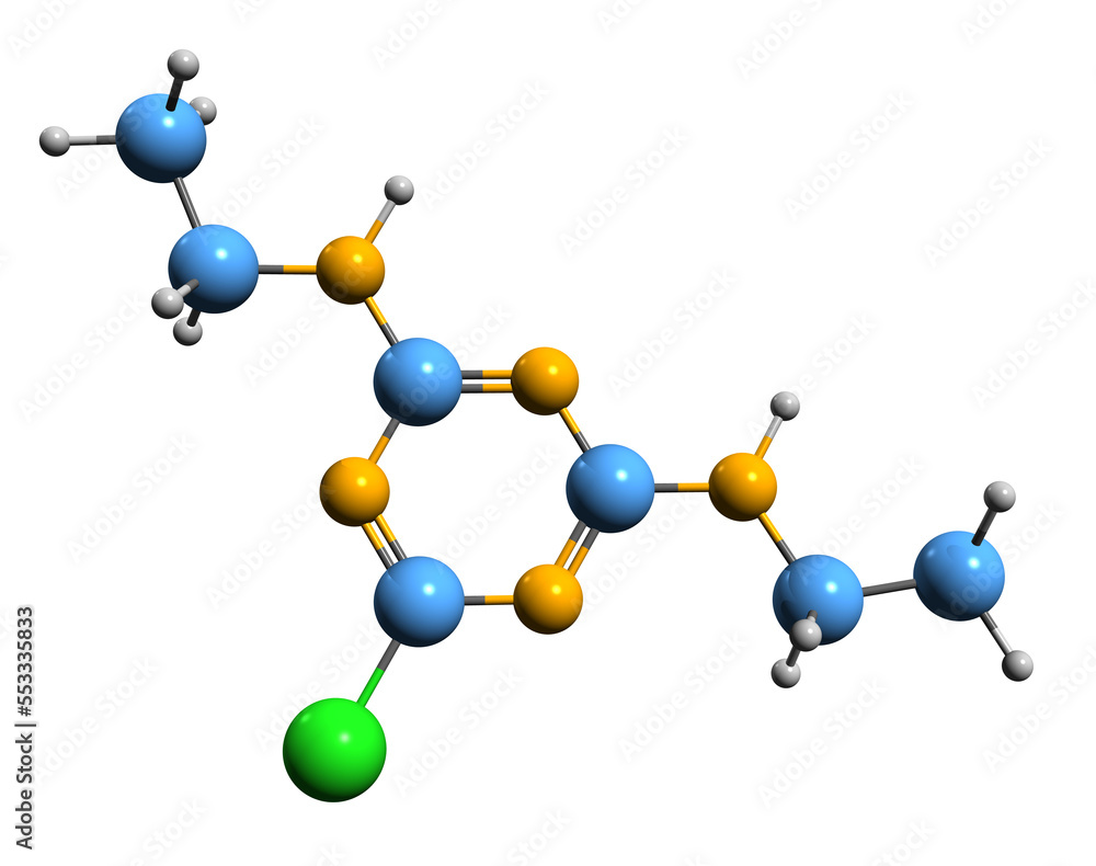 3D image of Simazine skeletal formula - molecular chemical structure of ...