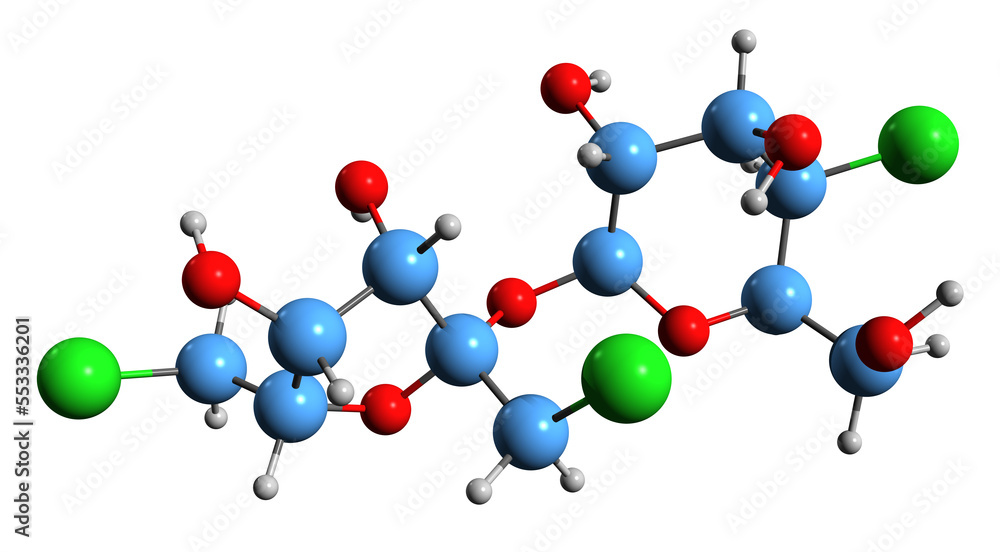 3D image of Sucralose skeletal formula - molecular chemical structure ...