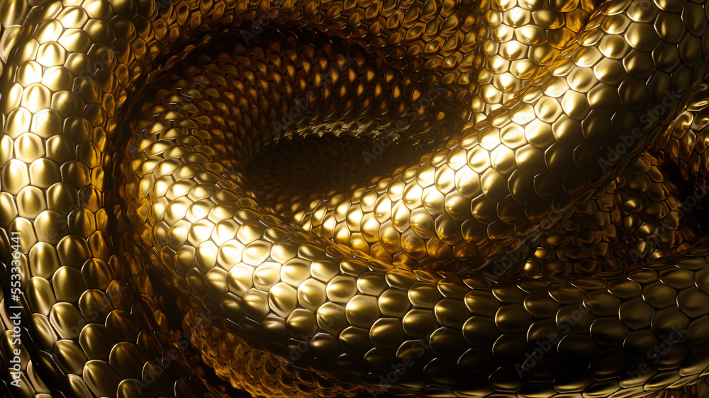 3d render, abstract background with tangled golden snakes, shiny ...