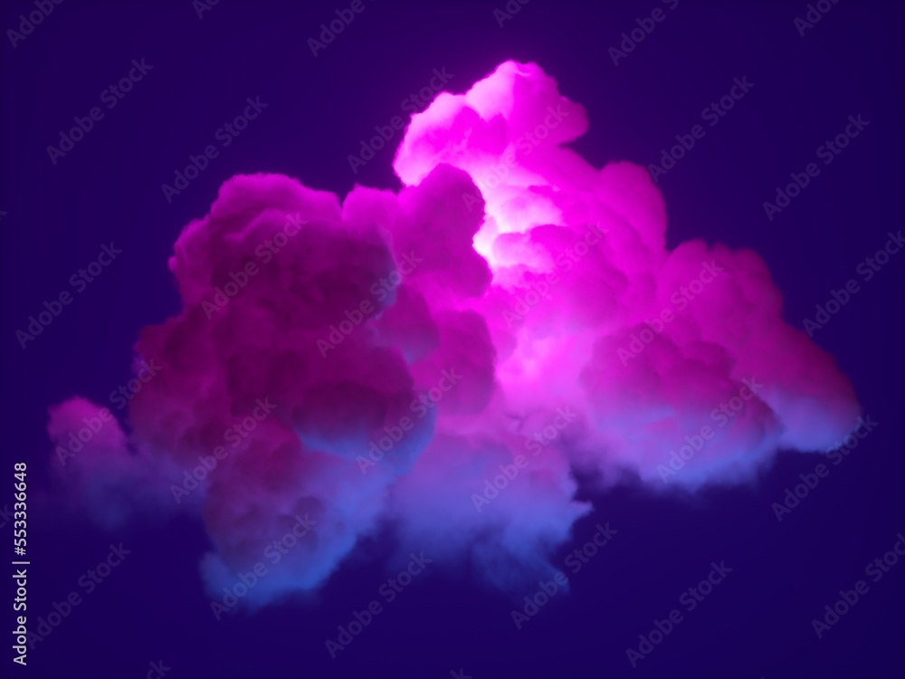 3d render, abstract pink blue neon cloud glowing from inside, isolated ...