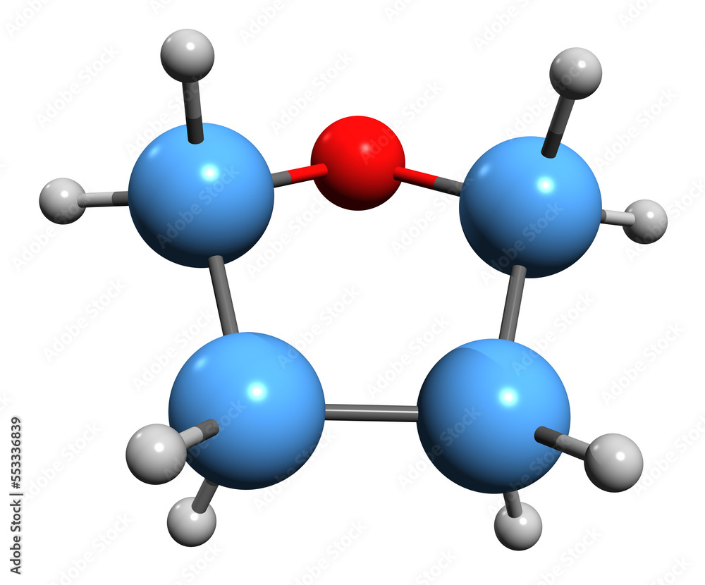 3D image of Tetrahydrofuran skeletal formula - molecular chemical ...
