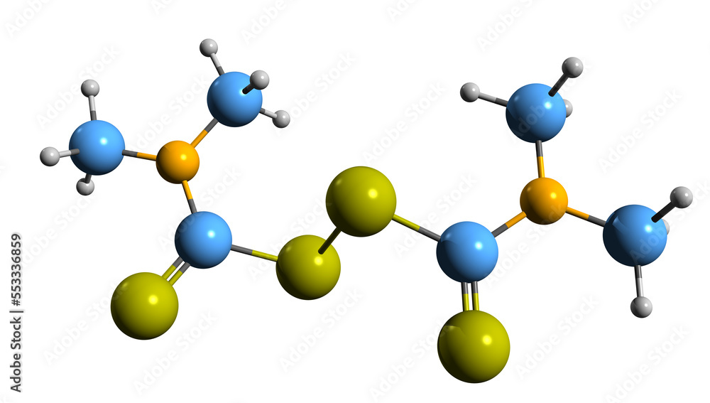 3D image of Thiram skeletal formula - molecular chemical structure of ...