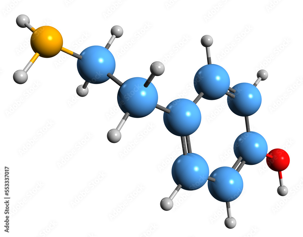 3D image of Tyramine skeletal formula - molecular chemical structure of ...