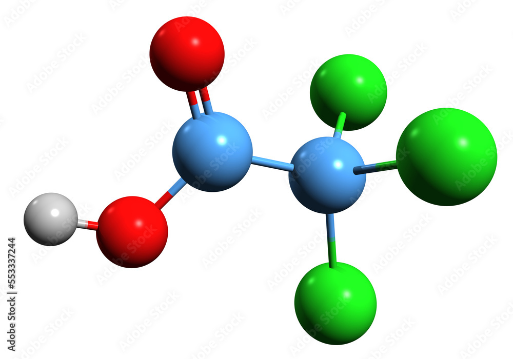 Illustrazione Stock 3D image of Trichloroacetic acid skeletal formula ...