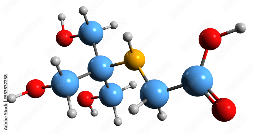 3D image of Tricine skeletal formula - molecular chemical structure of ...