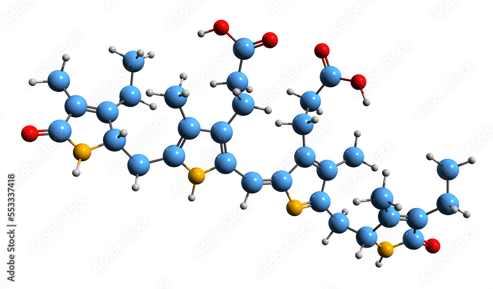 3D image of Urobilin skeletal formula - molecular chemical structure of ...
