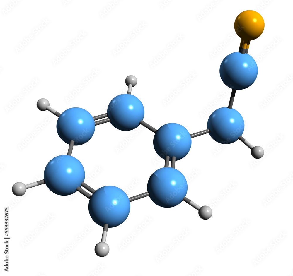 3D image of Benzyl cyanide skeletal formula - molecular chemical ...
