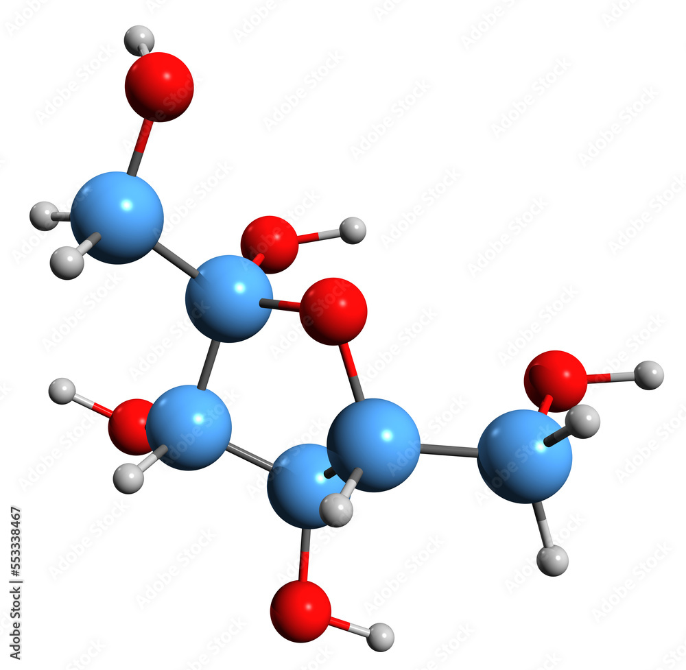 3D image of Fructose skeletal formula - molecular chemical structure of ...