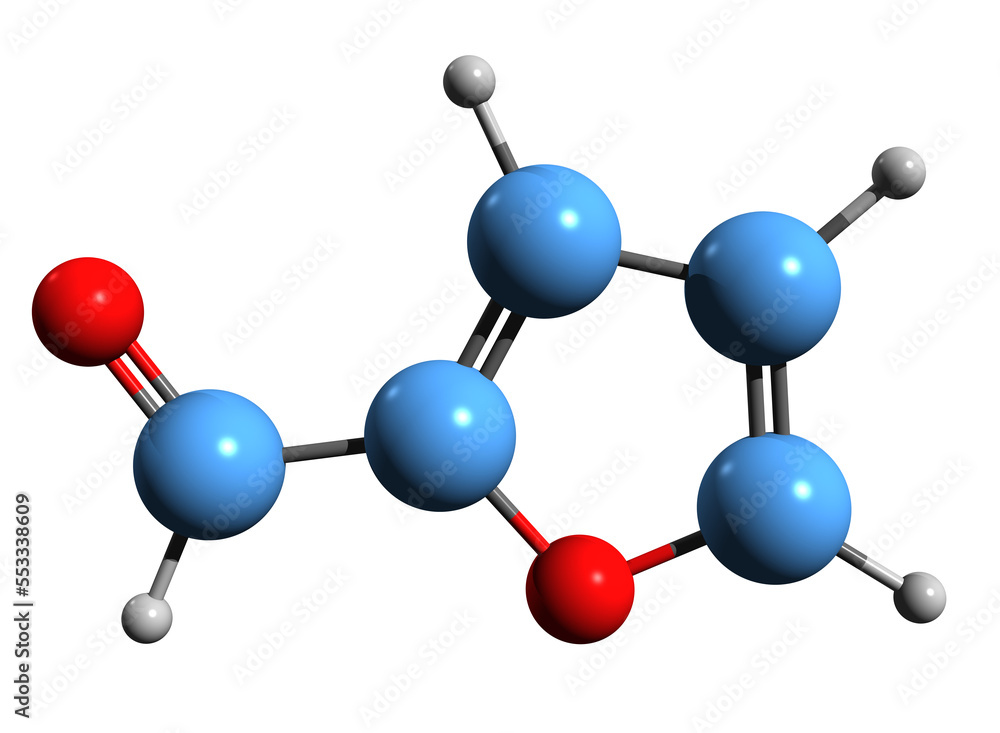 3D image of Furfural skeletal formula - molecular chemical structure of ...