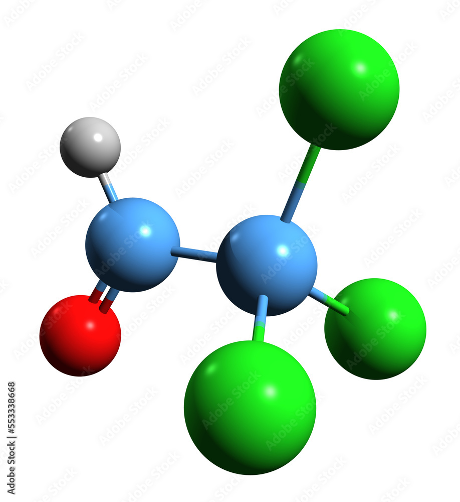 3D image of Chloral skeletal formula - molecular chemical structure of ...
