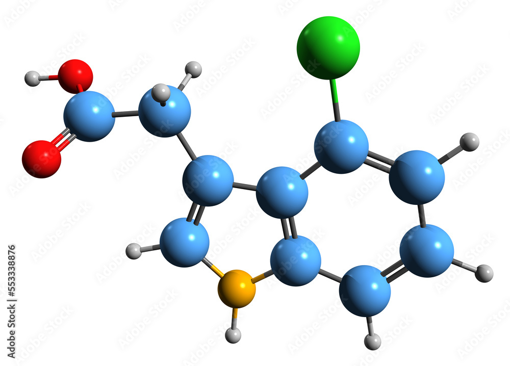 3D image of Chloroindoleacetic acid skeletal formula - molecular ...