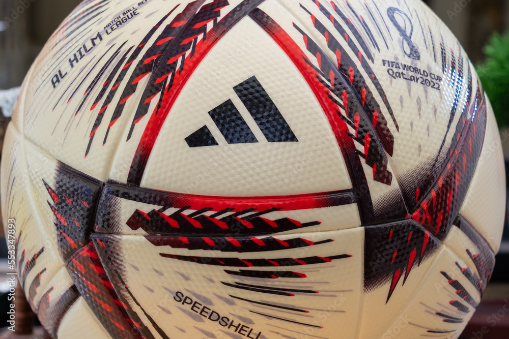 Close up of the adidas Al Hilm ball which is the official match ball ...