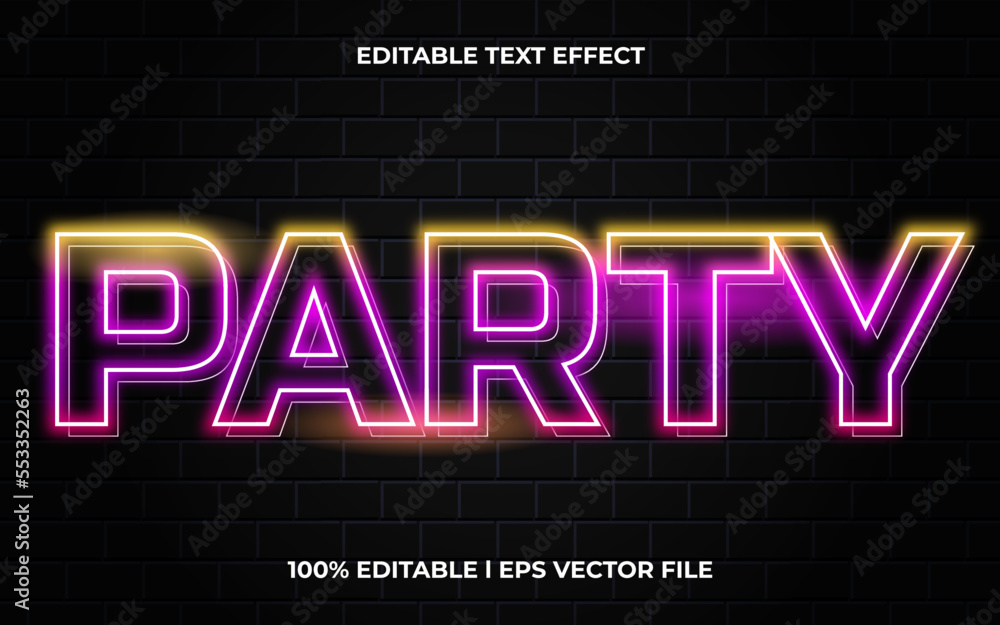 party text effect editable modern lettering typography font style, neon ...