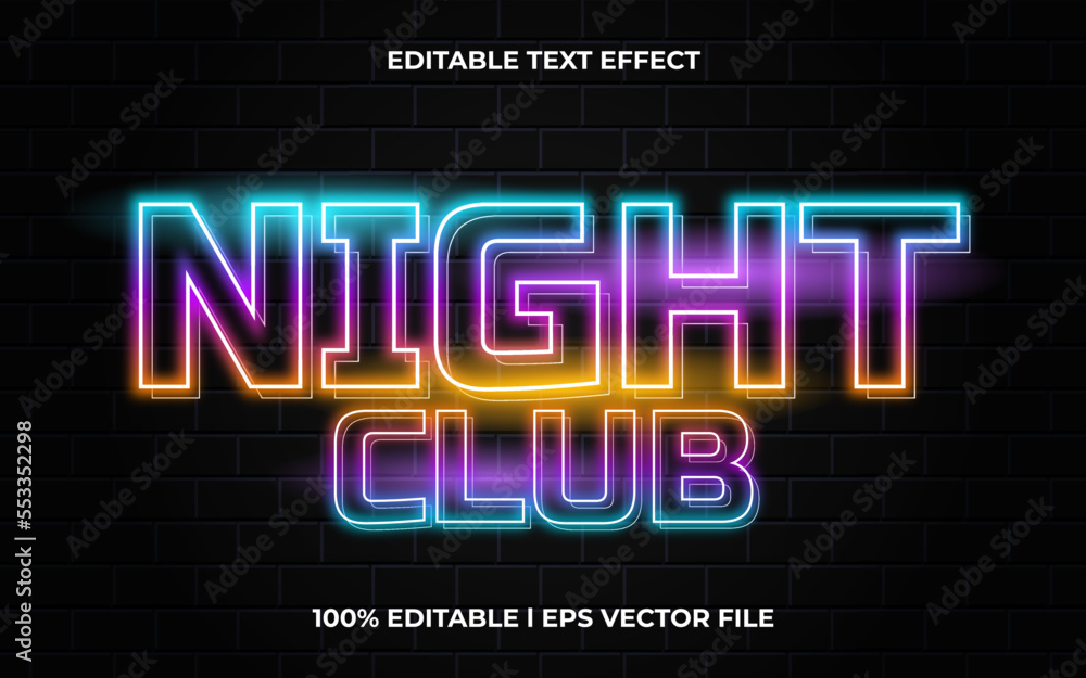 night club text effect editable modern lettering typography font style ...