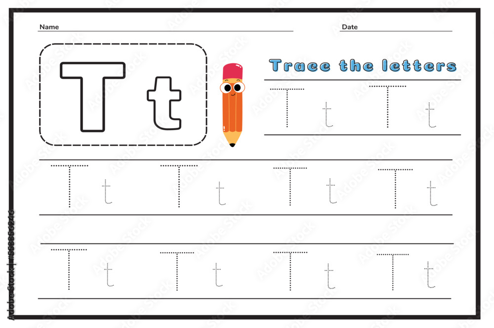 Writing practice of letters T. Coloring book. Education for children ...