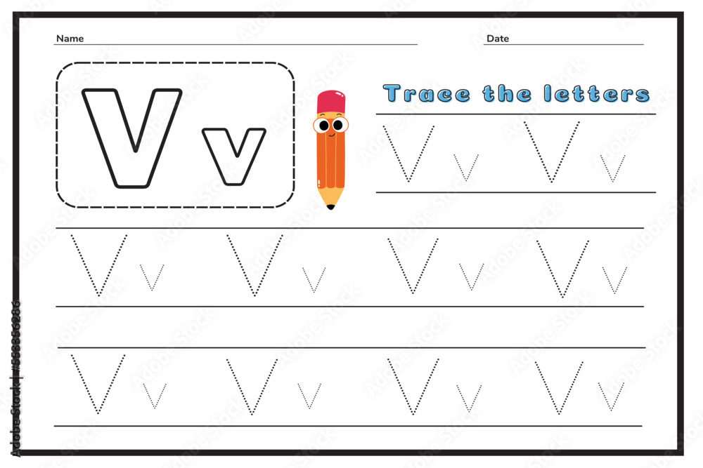 Writing practice of letters V. Coloring book. Education for children ...