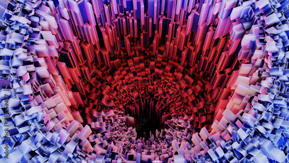 3D Computer Generated Render of Geometric Mesh Structure Extrusion Grid ...