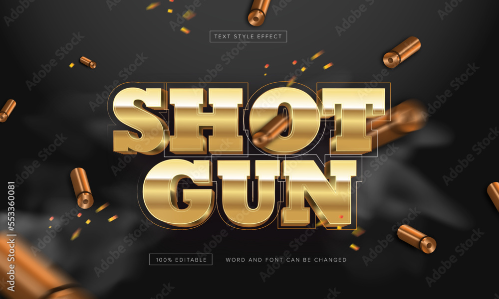 Gold shot gun with bullet text effect editable free download Stock ...