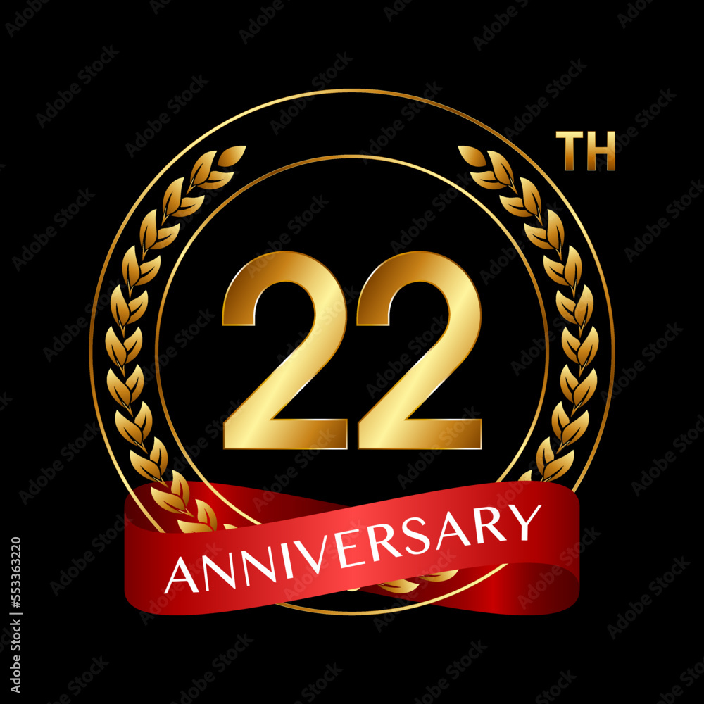 22th Anniversary. Anniversary Logo Design with Laurel Wreath and Red ...