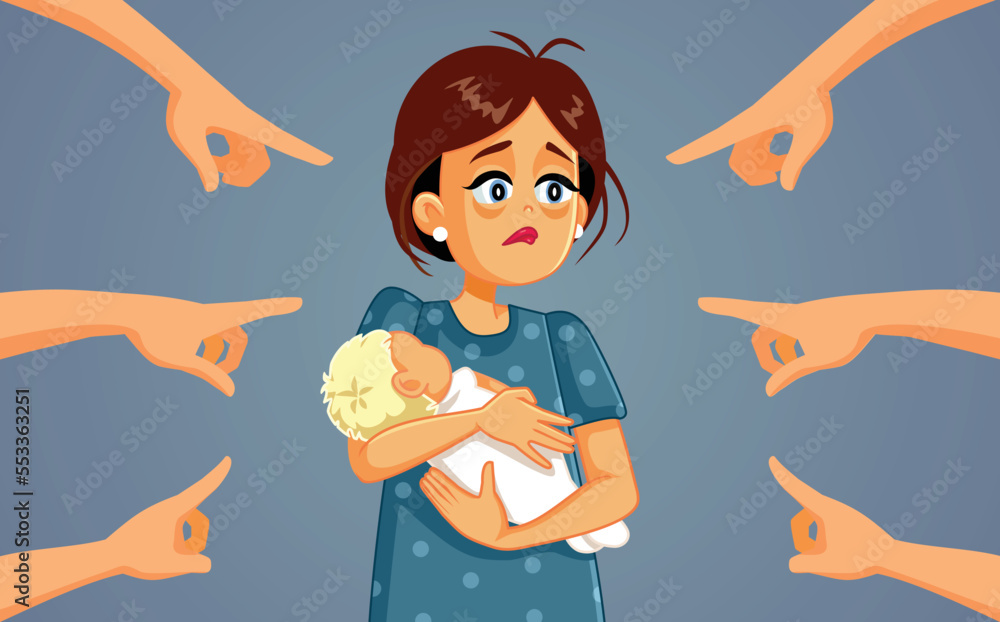People Mom Shaming Exhausted New Mom Vector Concept Illustration. Mother being shamed by society ...