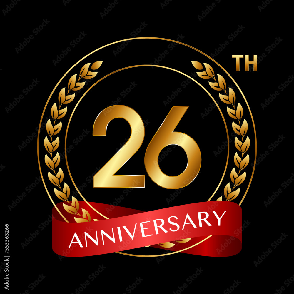 26th Anniversary. Anniversary Logo Design with Laurel Wreath and Red ...