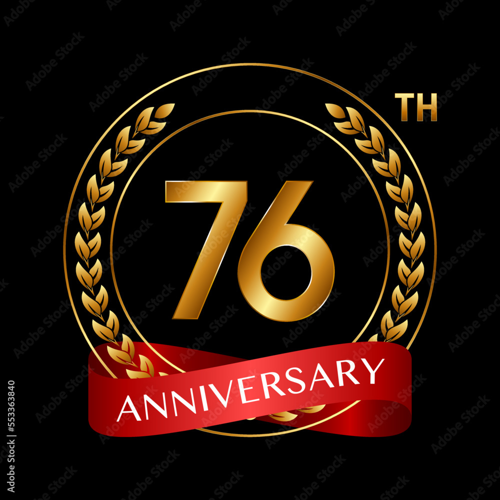 76th Anniversary. Anniversary Logo Design with Laurel Wreath and Red ...