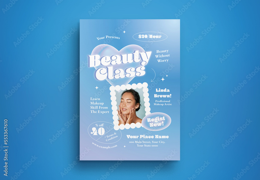 Blue Gradient Aesthetic Beauty Class Flyer Stock Template | Adobe Stock