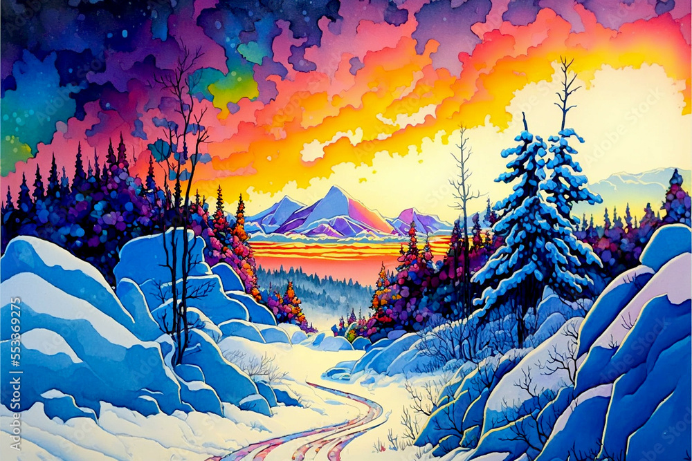 Surreal psychedelic landscape illustration set in alternative universe ...