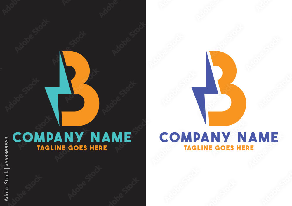 Letter B with power sign logo design vector template, B letter logo ...