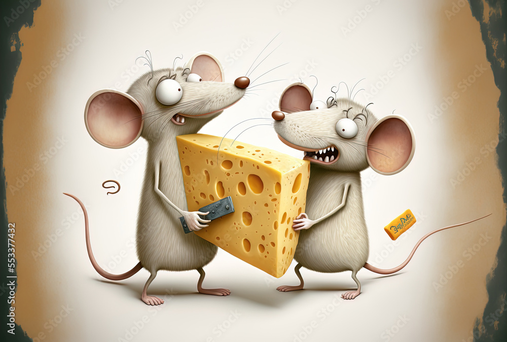 Cartoon with two rats and a large cheese. Generative AI Stock ...