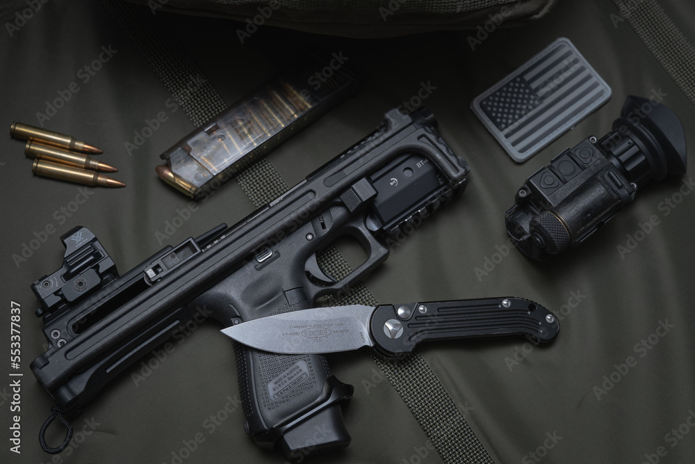 Estonia, December 5, 2022. Glock 19 pistol mounted in b&t tactical ...