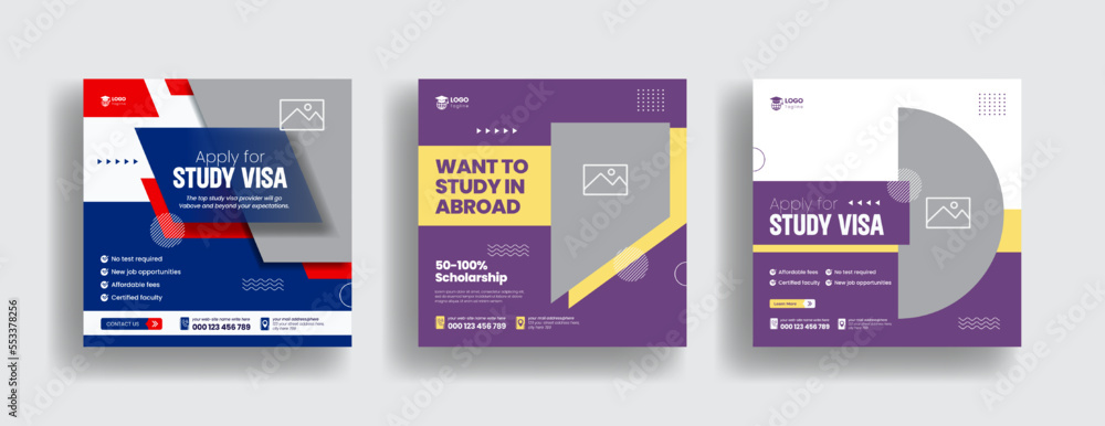 Modern social media post for study abroad and study visa banner ads ...