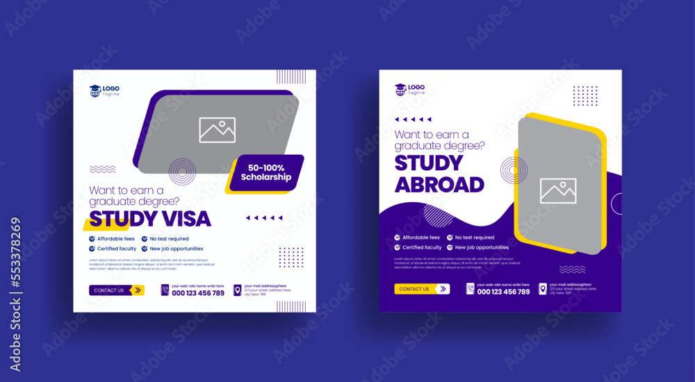 Modern social media post for study abroad and study visa banner ads ...