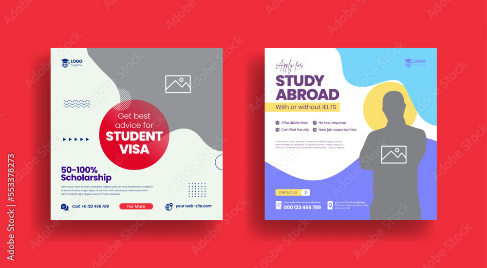Vetor de Modern social media post for study abroad and study visa ...