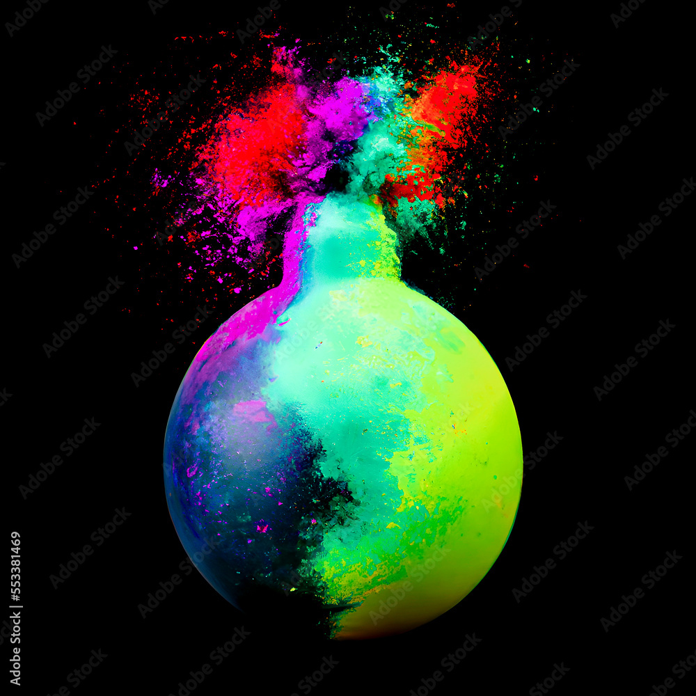 abstract colored dust explosion on a black background bomb shape ...