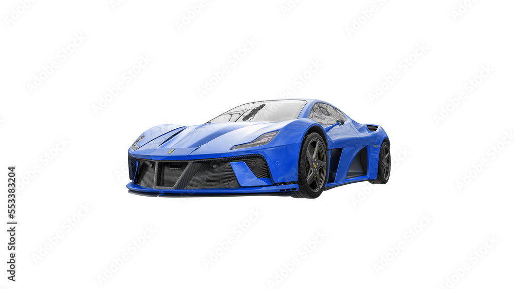 BLUE FERRARI 296 GTB, 3d rendering of FERRARI car on isolated white ...