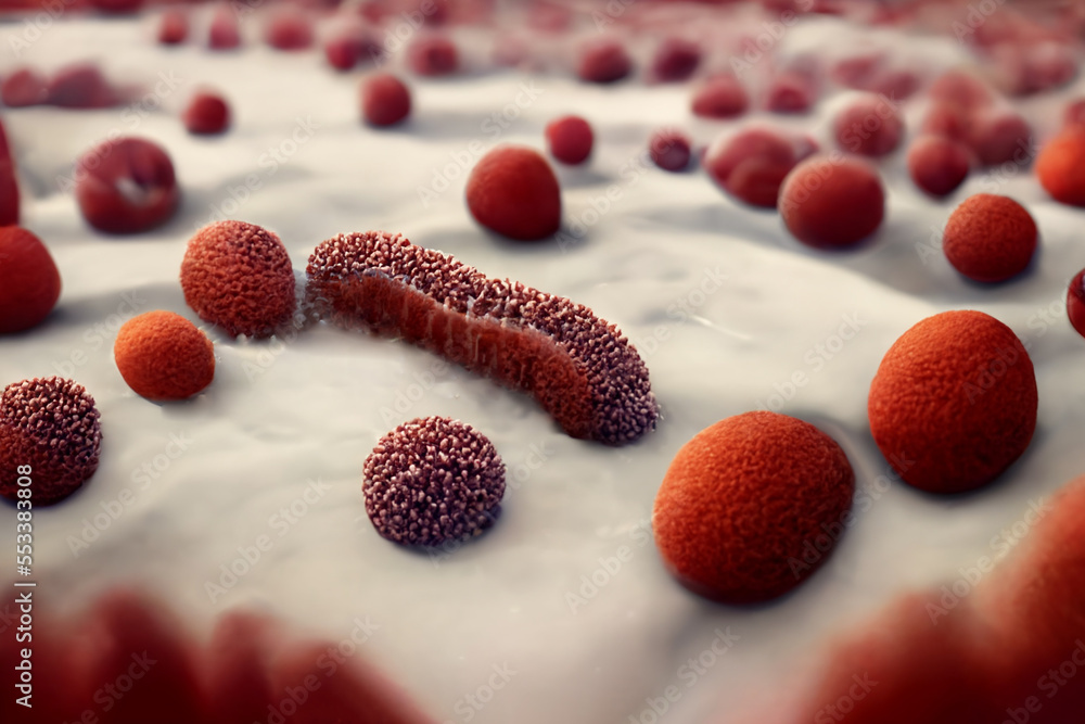 Abstract cells in mitosis or multiplication of cells. 2d illustration ...
