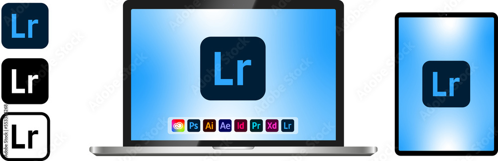 Mockup of a realistic laptop and tablet with Adobe products on the ...