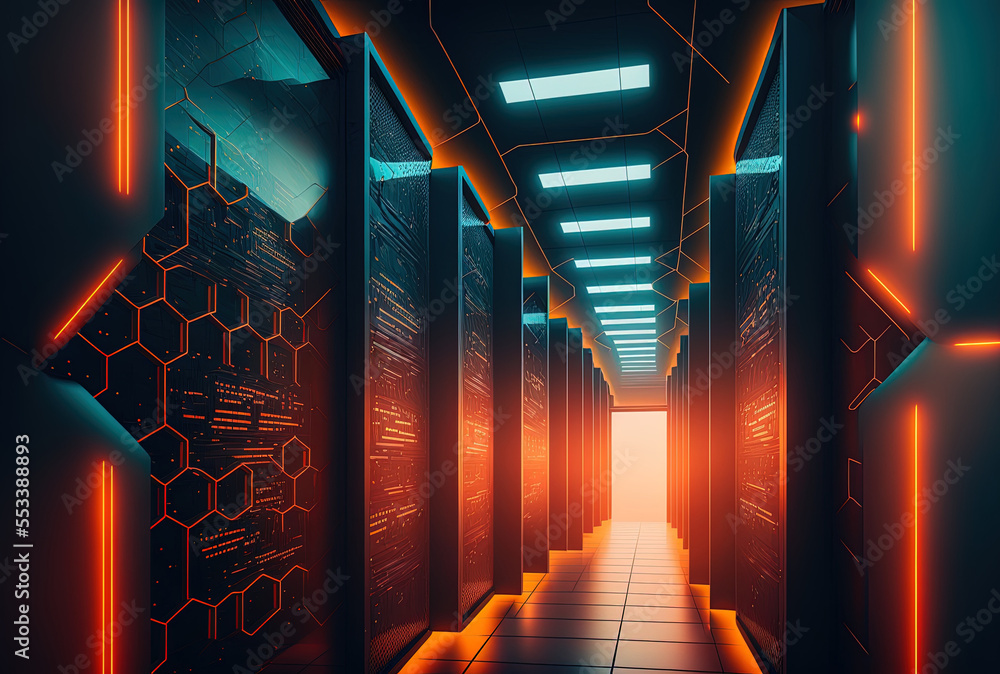 abstract digital technology with a luminous backdrop Data center server ...