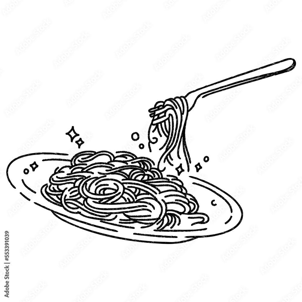 spaghetti dish hand drawn outline style vector illustration Stock ...