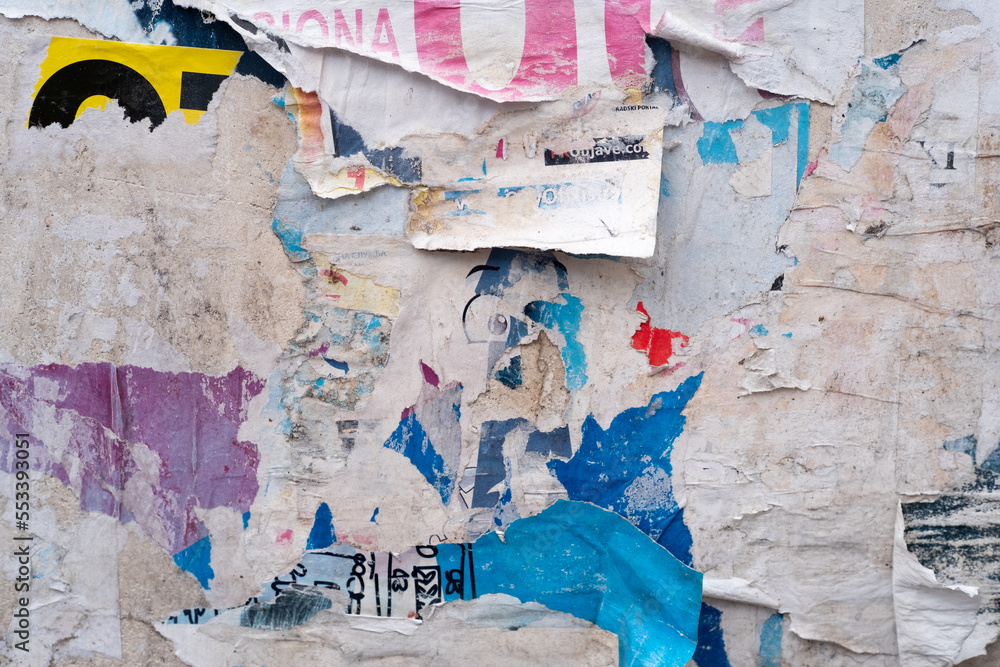 Old torn street poster background, abstract ripper paper collage Stock ...