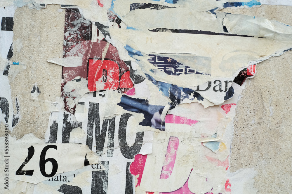 Old torn street poster background, abstract ripper paper collage Stock ...